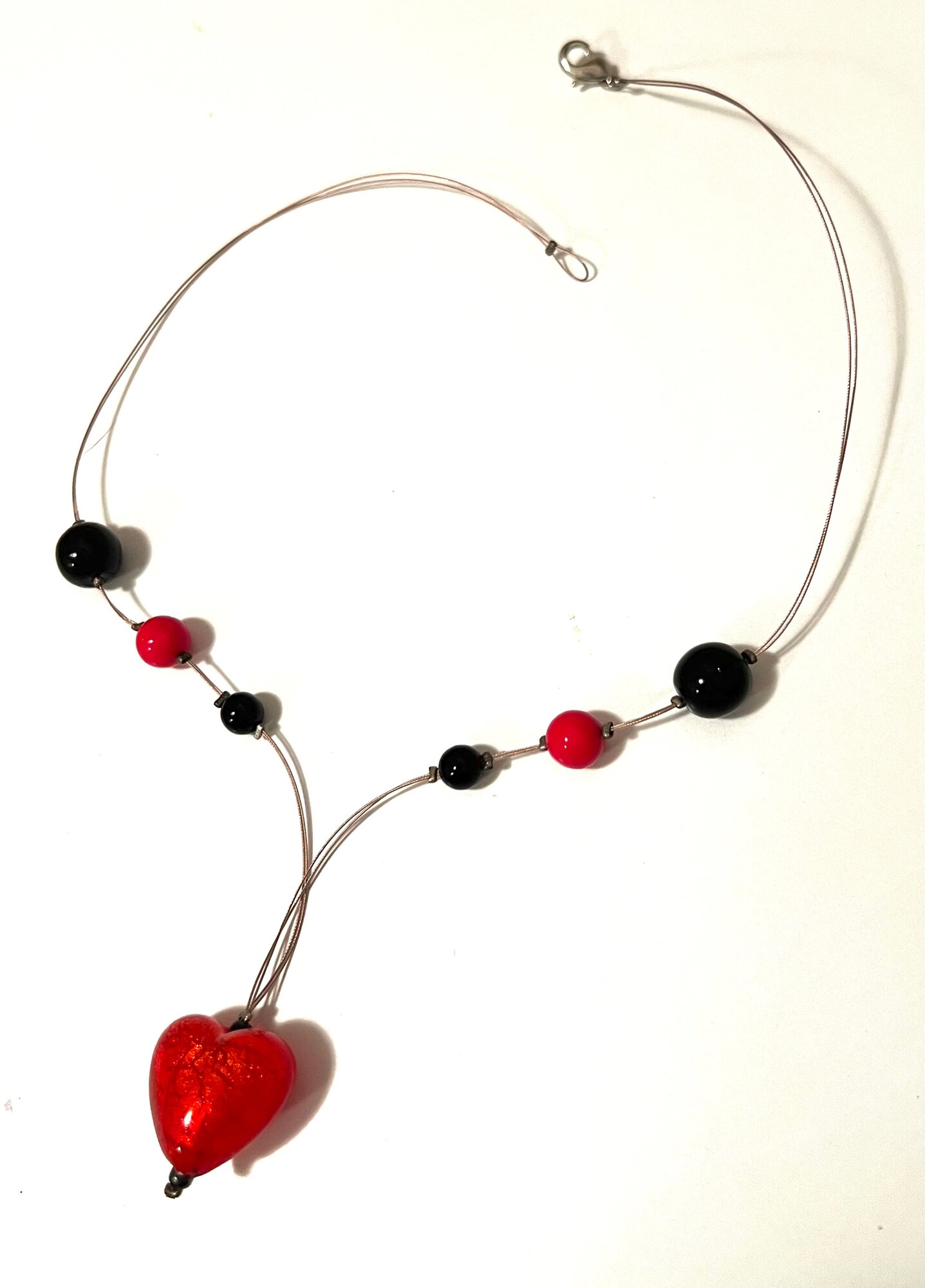 Колье, коралл, обсидиан