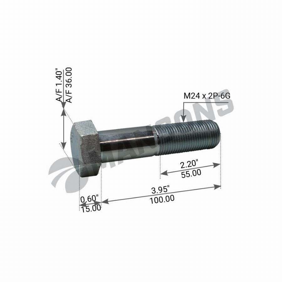 Болт M24*100 амортизатора BPW 600.181 (Mansons)