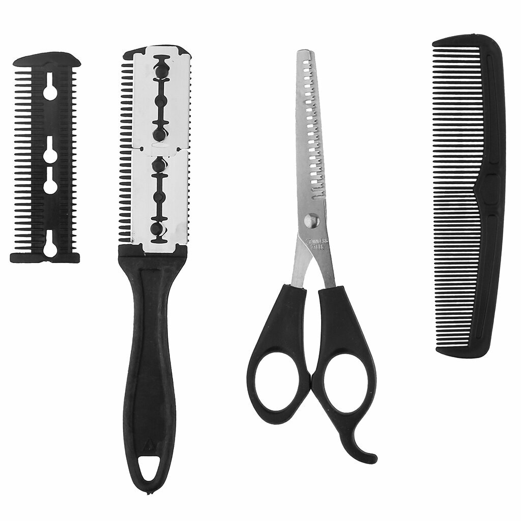 Набор парикмахера Домашняя Мода "Домашняя парикмахерская" 3 предмета: ножницы филировочные 14,5х5х0,6 см; расческа 12,5х2,7х0,3 см; расческа с ручкой и лезвием (827)