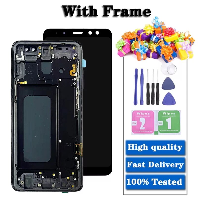 ЖК-дисплей 5,6 дюйма Super Amoled для SAMSUNG A8 2018 A530 A530F, сенсорный экран с Black With Frame