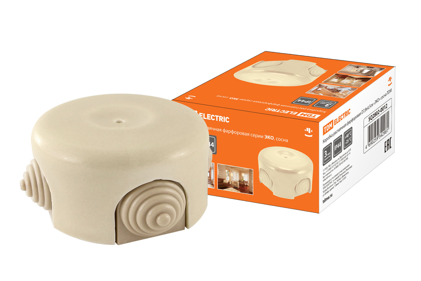 Коробка распаячная фарфоровая D7,8х4,5см «ЭКО» сосна TDM SQ2802-0012