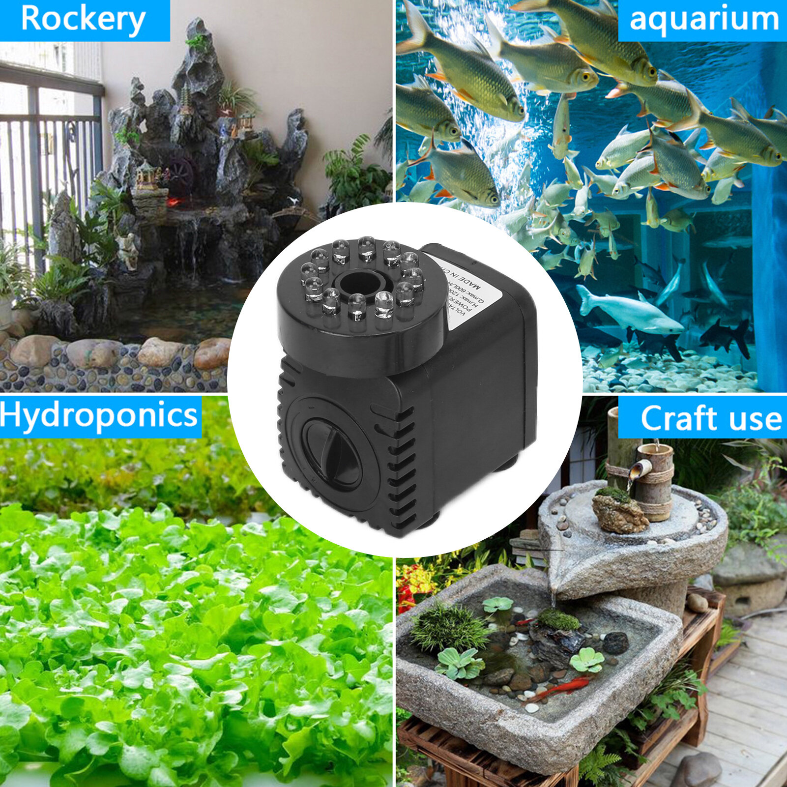 Погружной фонтанный насос со светодиодной подсветкой, водяной насос, светильник для воды, аквариумные аквариумы, украшение дома, фонтан, вилка стандарта США, 110 В