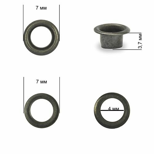 Люверсы TBY сталь № 2 диаметр 4 мм, h 3,7 мм цвет оксид, упаковка 1000 шт