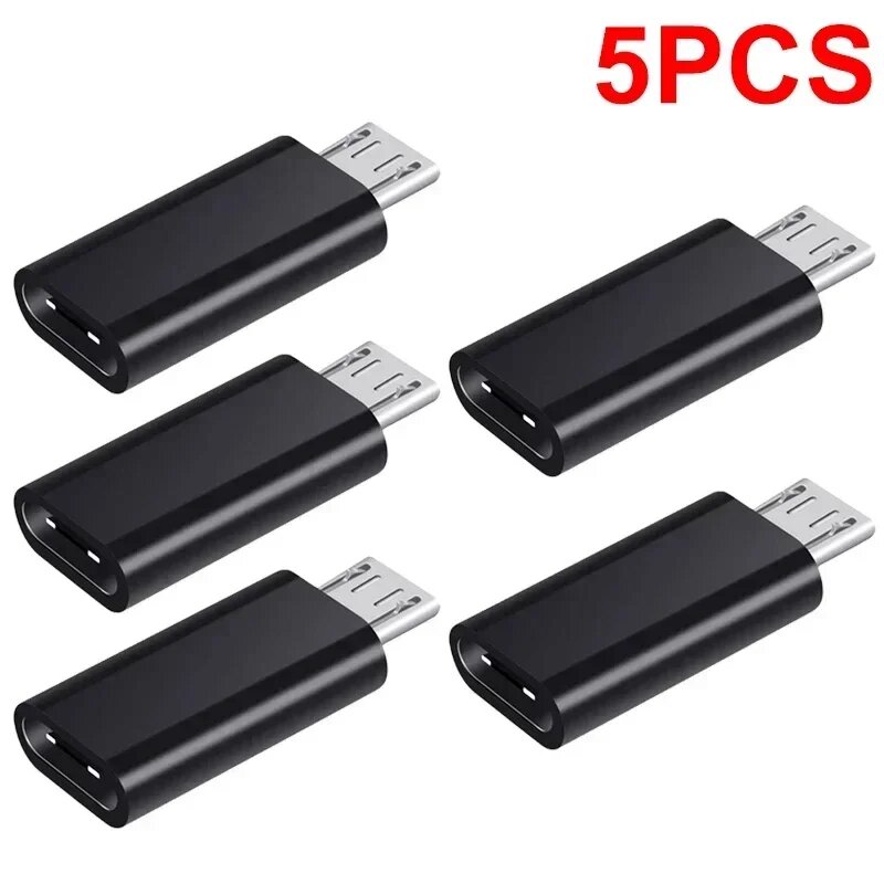 Адаптер-конвертер OTG Type-C (штекер) на Micro USB (гнездо), 10-1 шт, для зарядки телефонов Samsung, переходник Micro-B на USB-C 5Pcs Black