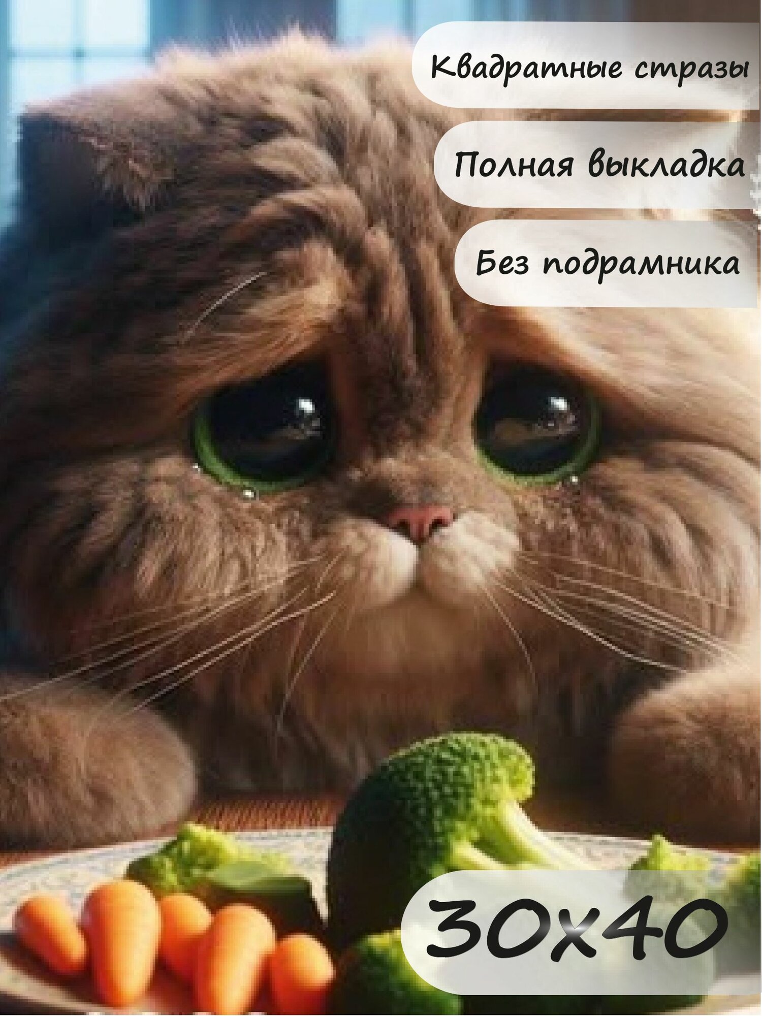 Алмазная мозаика D.Art "Кот на диете" 30х40 без подрамника, 23 цвета