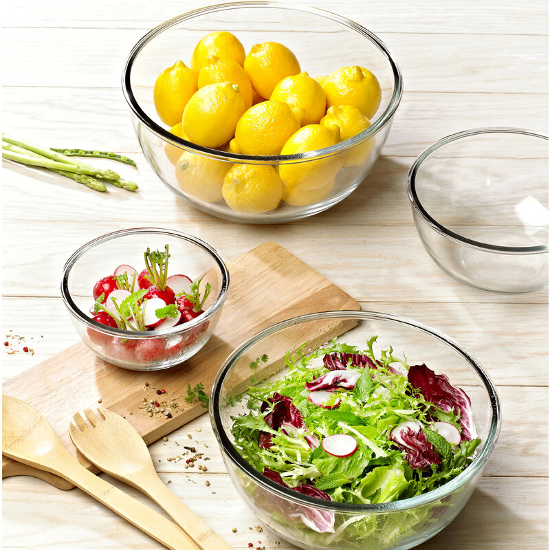 Glasslock Tempered Glass Food Storage Container, Large Capacity, Kitchen Organizer with Lid, Sealed Round Bento Box, Salad Glass Bowl, 2000ml
