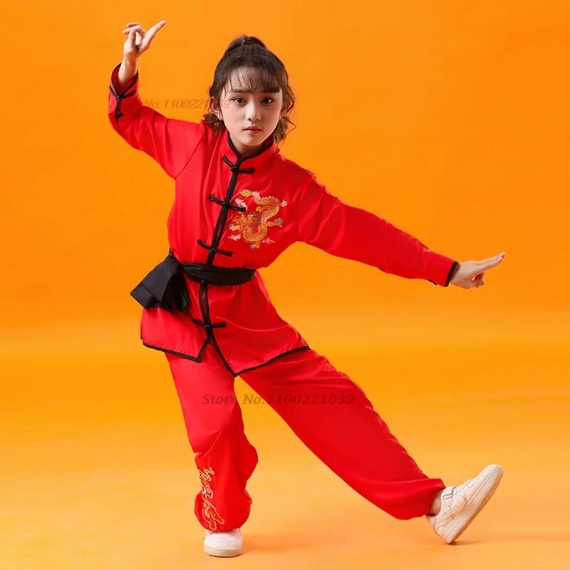 2026 китайская детская одежда ушу, костюм для боевых искусств, униформа кунг-фу, шаолиньский дракон, тренировочный костюм с вышивкой для упражнений