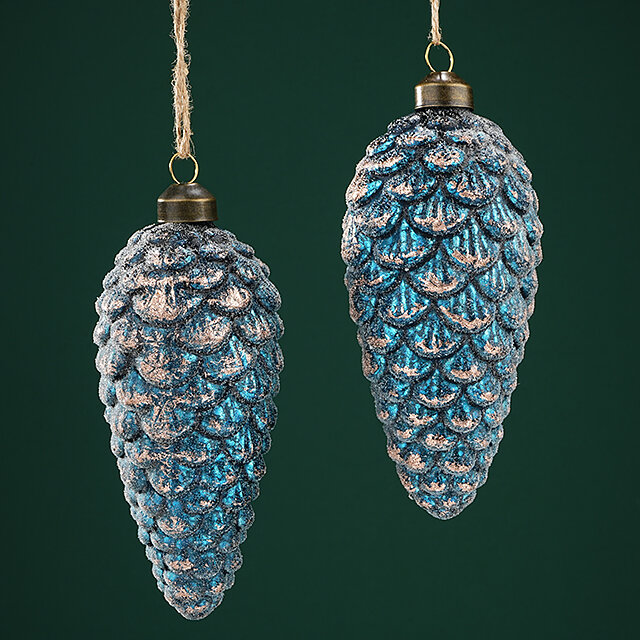 Елочные игрушки Шишки Bartolo 14 см голубой, 2 шт, стекло, Winter Deco, 4060240