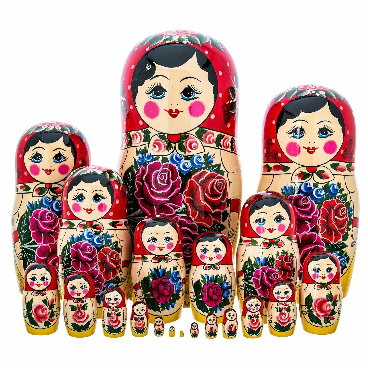 203453 Матрешка "Семеновская" красн платок 20 мест, 35 см