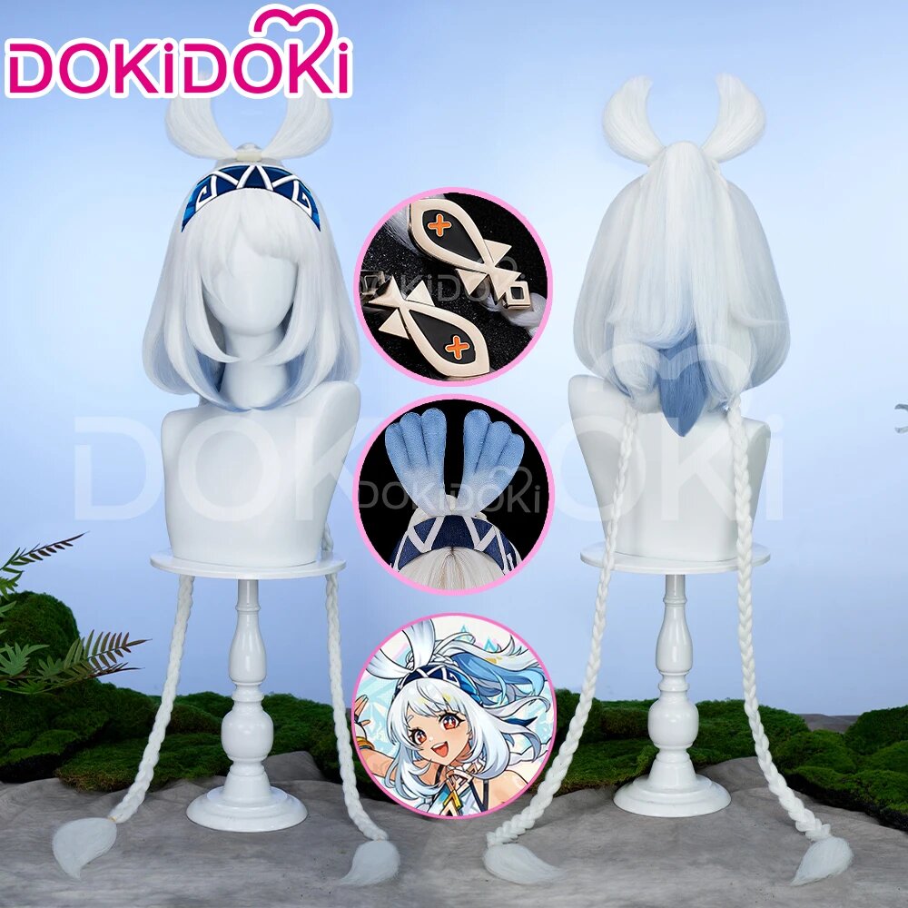 Косплей парик DOKIDOKI Mualani Genshin Impact белые длинные волосы Один размер, Wig Set, PRE-SALE