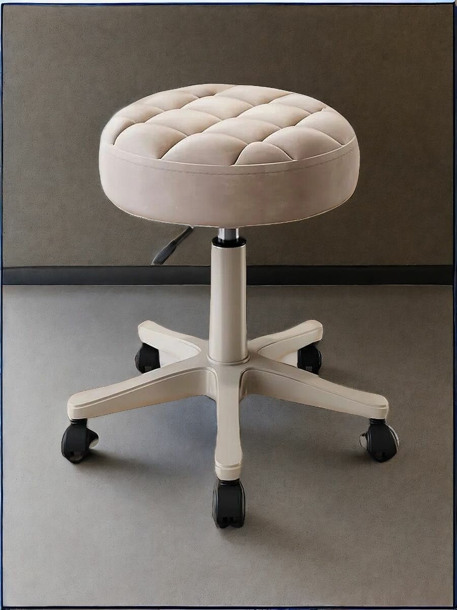 Полубарный стул, Iron Wheel высота сидения 45-60см, вращающийся табурет для салонов красоты, Белый