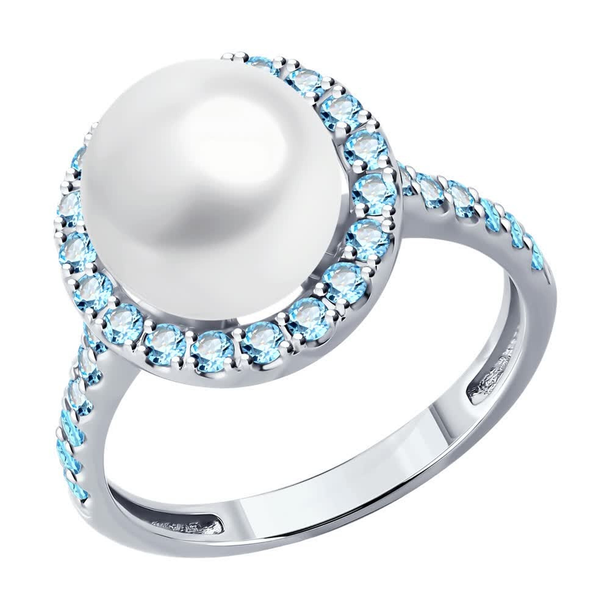 Кольцо, белое золото, 585 проба, топаз, жемчуг