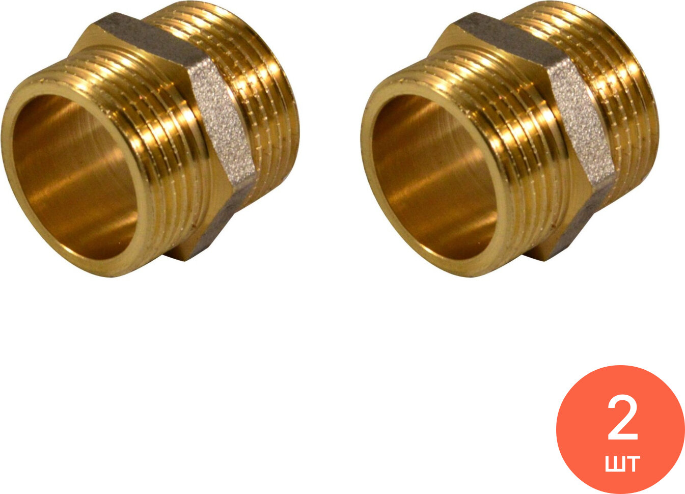 Ниппель СТМ переходной, наружный, из никелированной латуни, резьба 1дюйм, диаметр присоединения 25мм / фитинги (комплект из 2 шт)