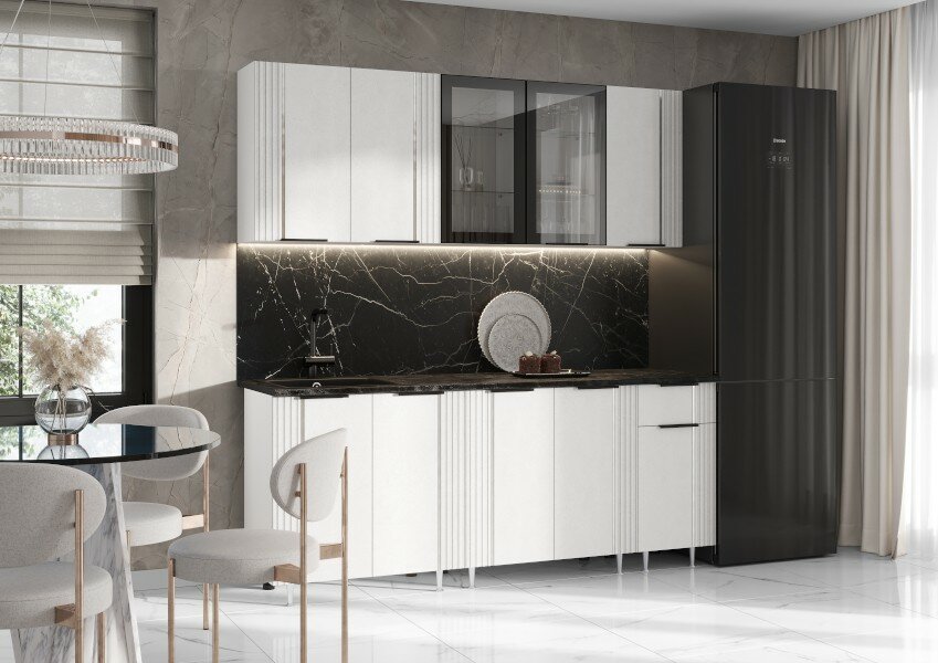 Кухня белая Миф Виктория 2,0м (490) (Пластер Бьянко, Белый (Кастилло темный))