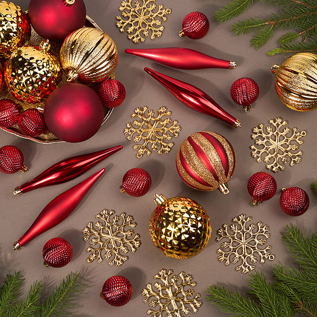 Набор елочных игрушек Glory Brilliance 46 шт красный с золотым, 4-15 см, пластик, Winter Deco, 021111