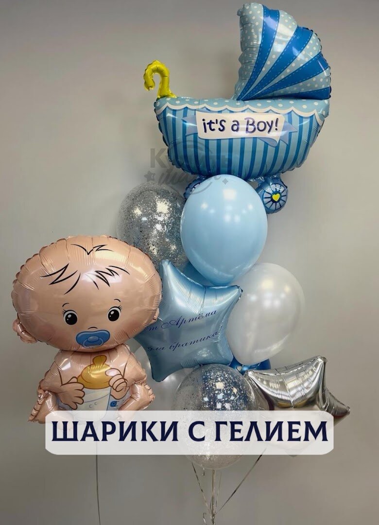 Воздушные шары с гелием, шарики воздушные на выписку для мальчиков №1780