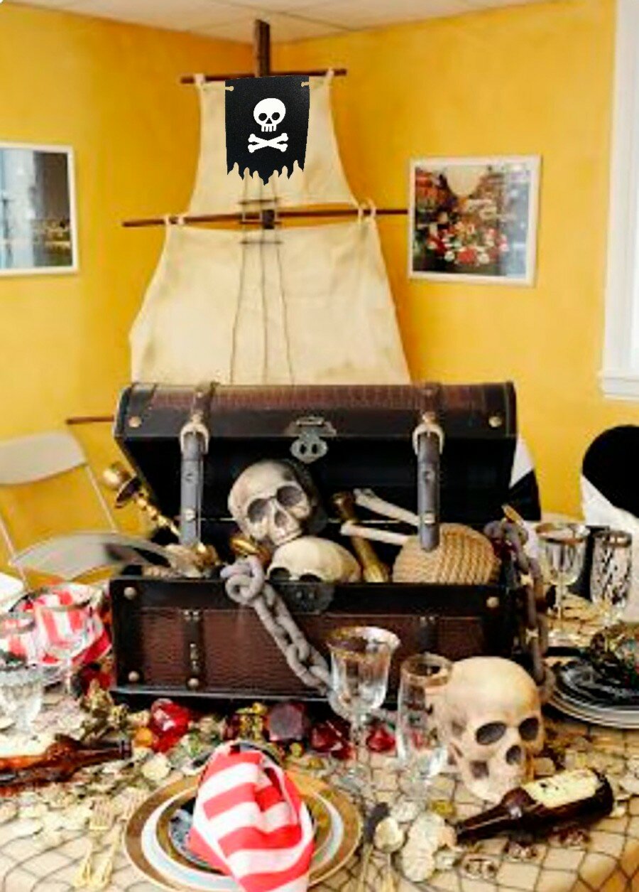 Флажок Сфера "Череп Пирата", для гирлянд, фетр, черный, 20х15 см