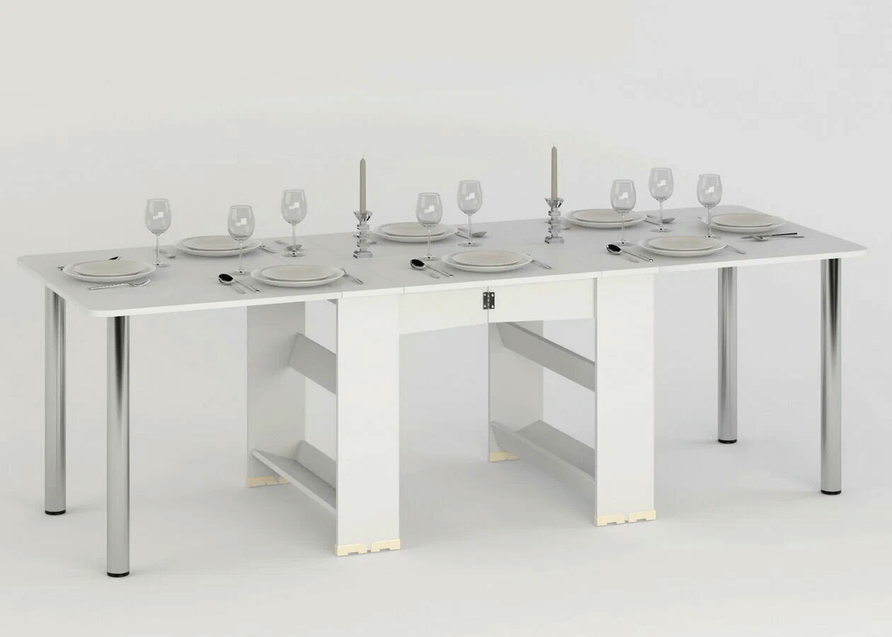 Стол-книжка раскладной обеденный скругленная столешница 240 см МагМебель Ральф-6 белый