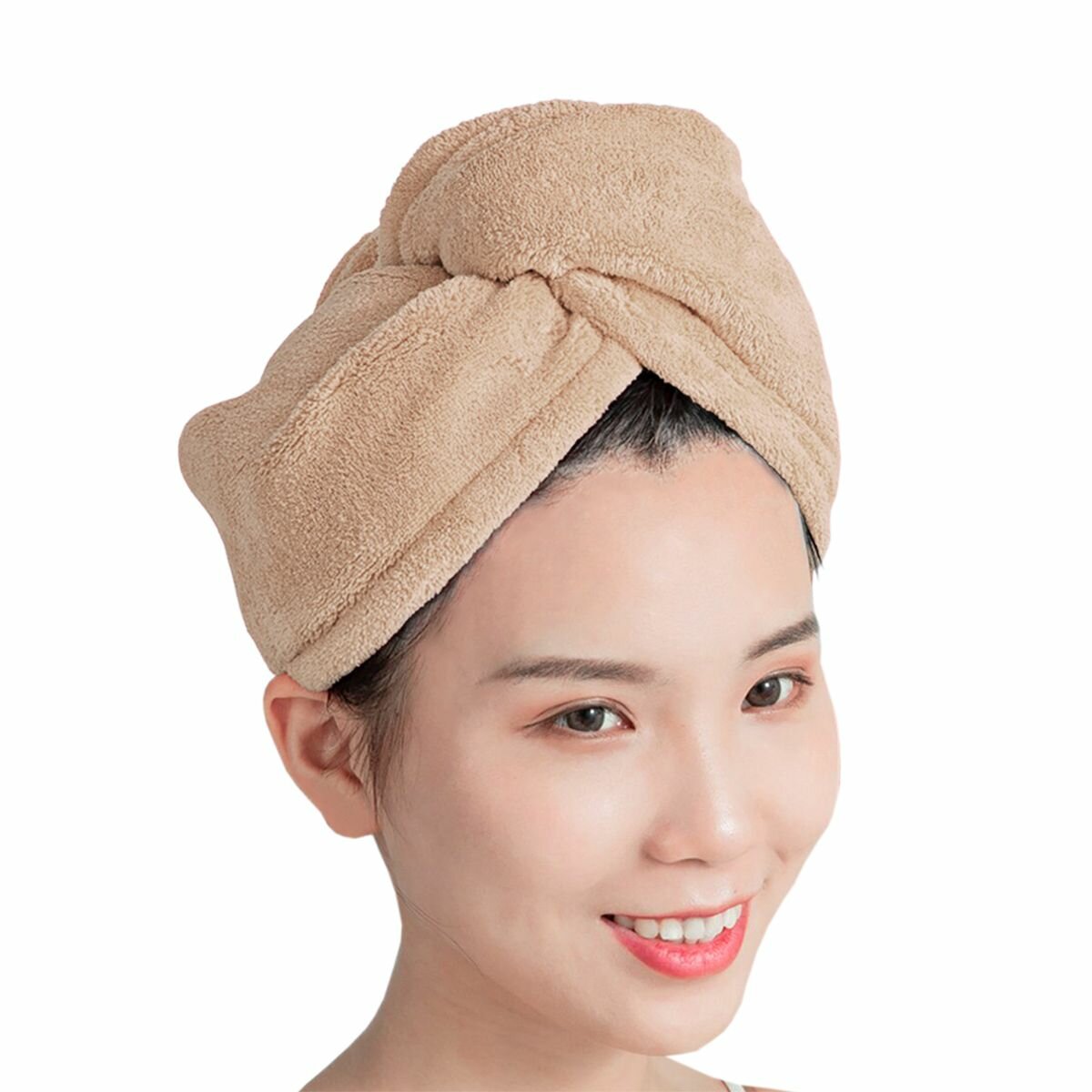 Полотенце для волос Чалма, размер 25х 65, бежевый, для сушки волос