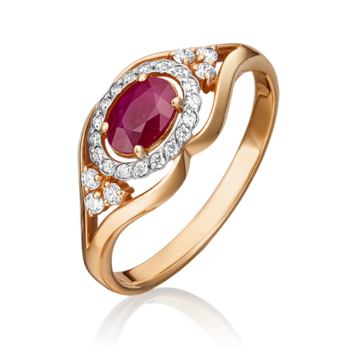 Кольцо, красное золото, 585 проба, рубин, бриллиант