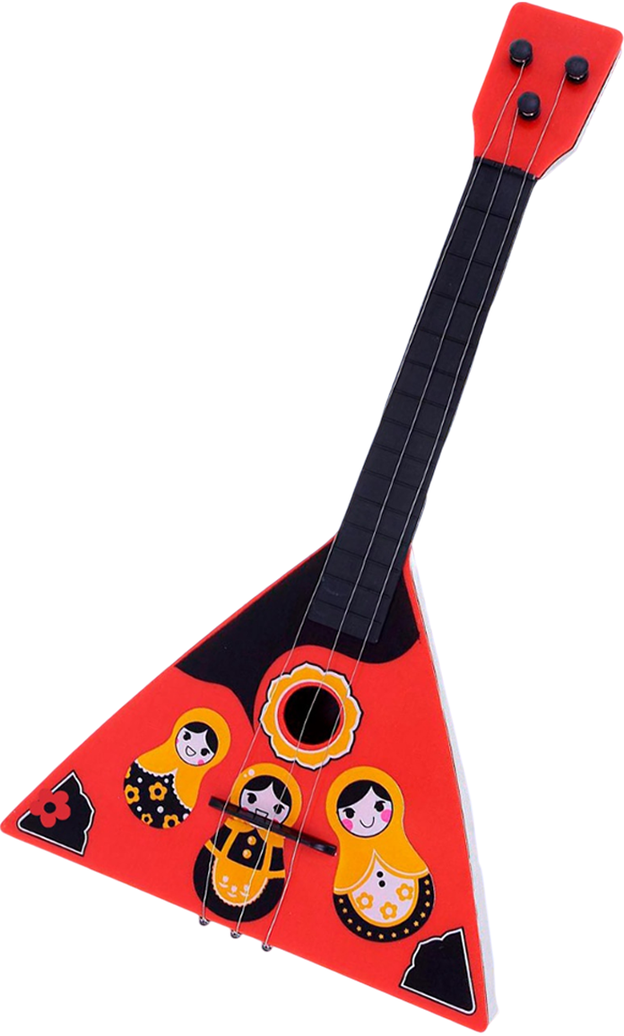 Балалайка "Матрёшка", музыкальная игрушка для детей, струнный инструмент для развития музыкального слуха, чувства ритма и мелкой моторики рук, цвет красный