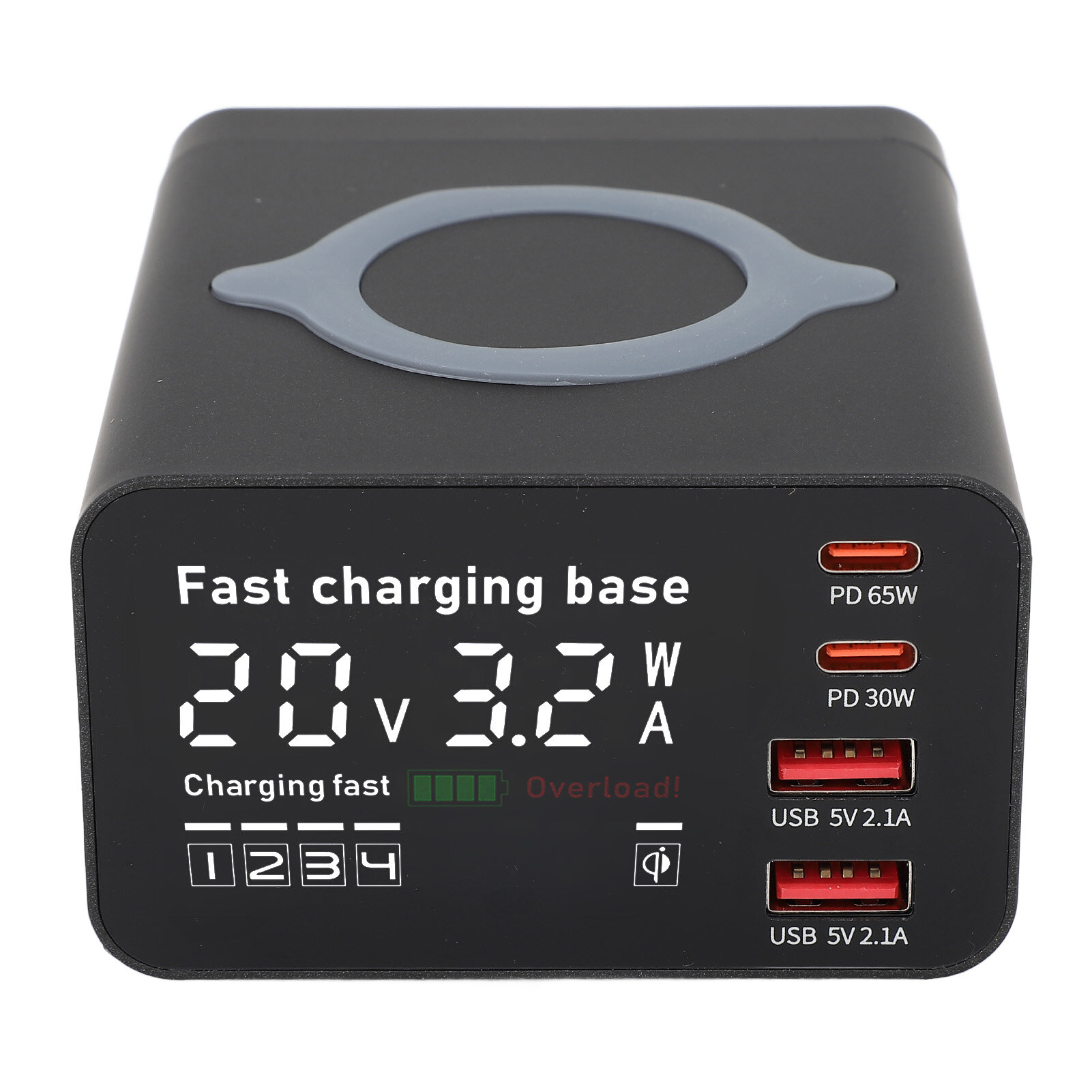 110W Зарядная станция для нескольких устройств с цифровым дисплеем 4 порта PD 65W QC 3.0 Магнитная беспроводная быстрая зарядка для дома и отеля