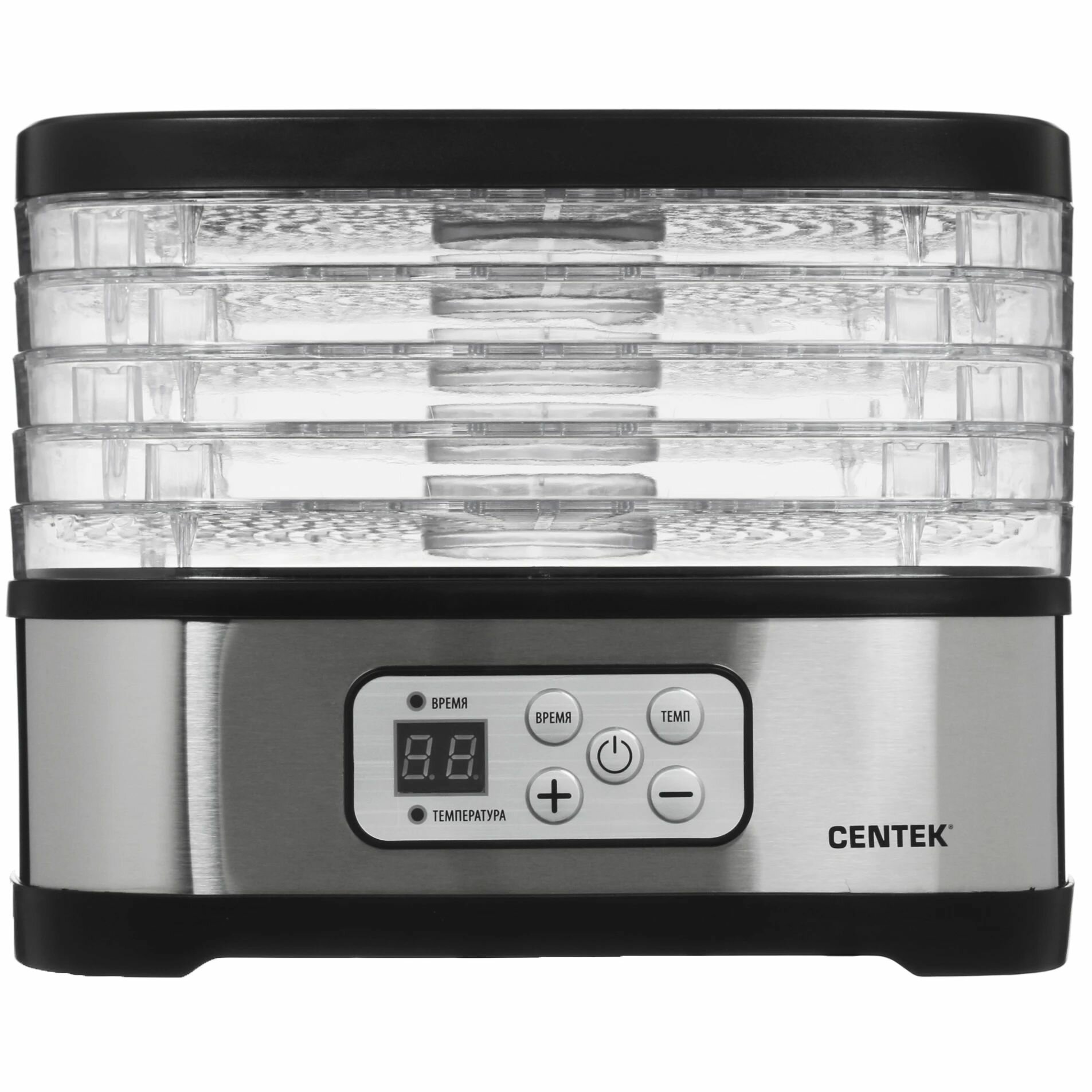 Сушилка для овощей CENTEK CT-1650, 270Вт, 5 поддонов, электронное управление, серебристо-черная