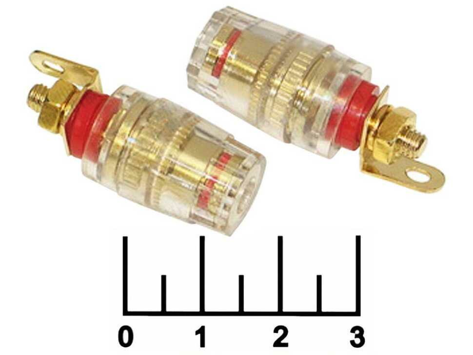 Клемма банан гнездо металл gold красная с колпачком