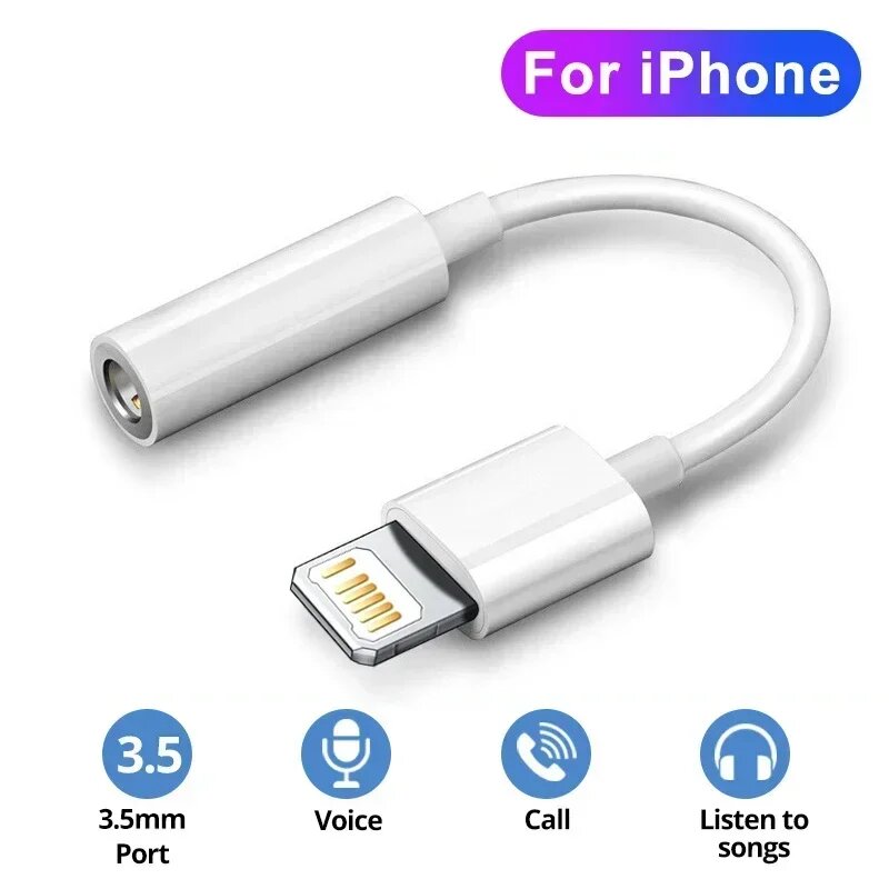 Адаптер для наушников с подсветкой для iPhone 11 12 13 14 15 Pro Max 12Mini SE 2020 XS XR X 8 7 + IOS на 3,5 мм разъем AUX аудиокабель