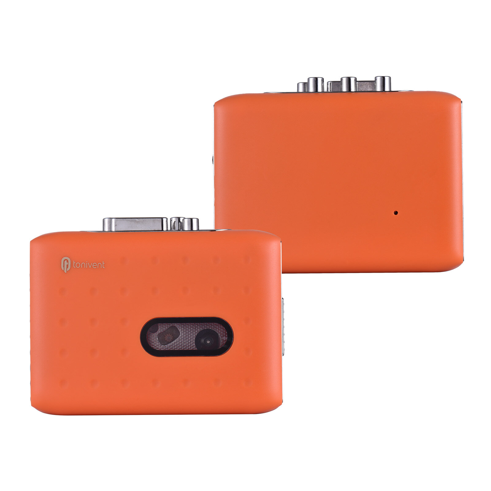 Tonivent Портативный Кассетный плеер Конвертер в MP3 с встроенным микрофоном и разъемом для наушников 3.5mm, ПО на CD, совместимый с ПК Ноутбуком, черный, оранжевый, 11.6*9*3.3 см, 179 г, набор: 1 Кассетный плеер, 1 CD с ПО, 1 Кабель USB-C, 1 Наушник, 1