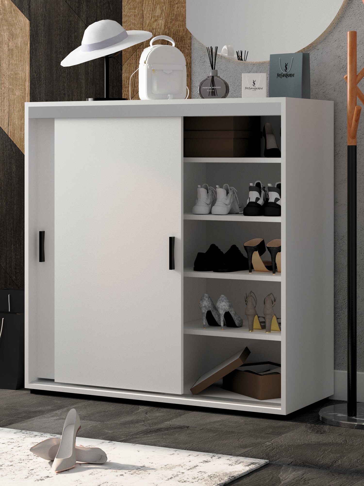 Есэндвич Депо-4 Тумба-купе для обуви с полками 100х102х40 см (Белый)