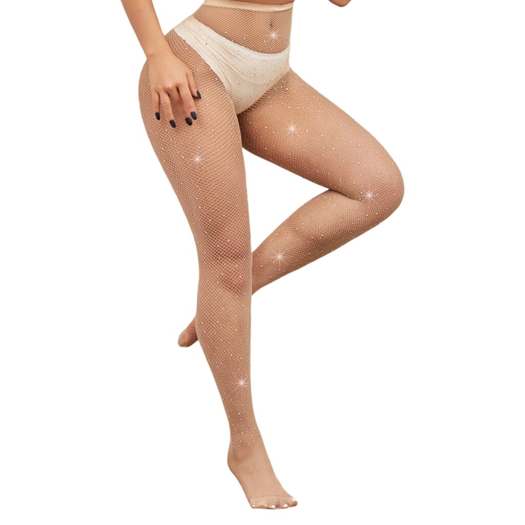 Носки Hot diamond mesh socks-оттенок кожи, полный бриллиантов