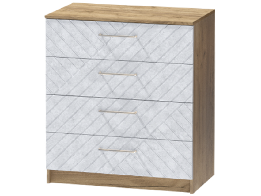 Комод с четырьмя просторными ящиками, Крафт золотой/Бетон снежный