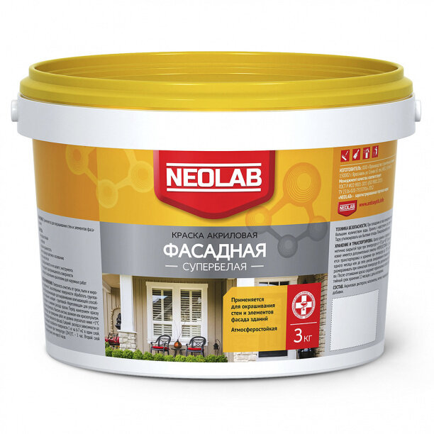 Краска фасадная акриловая Neolab белая 3 кг