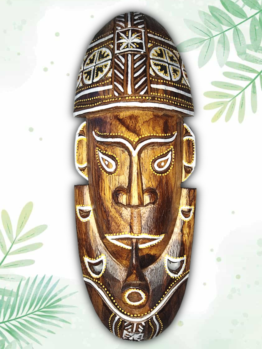 Панно-маска интерьерная "Абориген с трубкой", 30х11,5х3см, дерево албезия