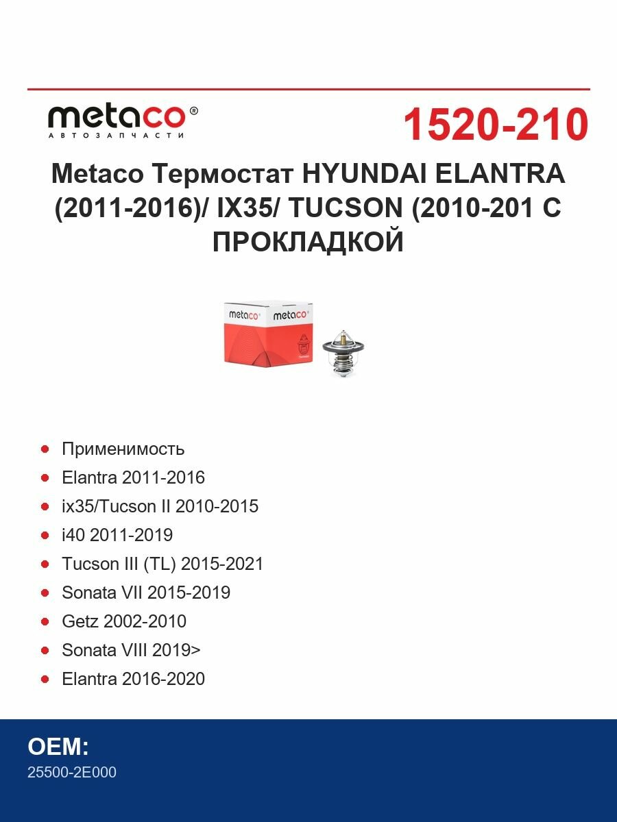 Metaco Термостат HYUNDAI ELANTRA (2011-2016)/ IX35/ TUCSON (2010-201 С прокладкой