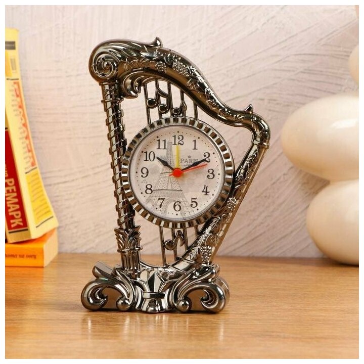 Будильник 'Арфа' дискретный ход, 19 х 11.5 см, d 6.5 см, хром