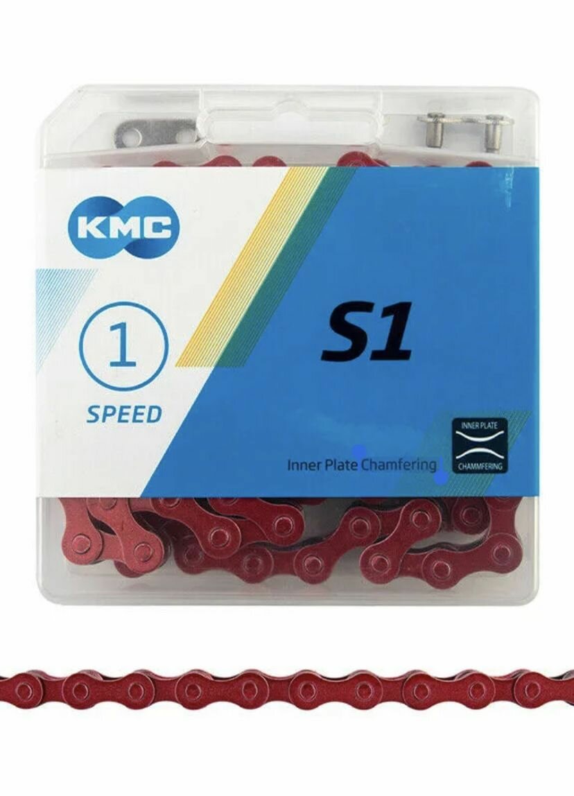 Цепь вело, 1 скорость, 112 звеньев, красная