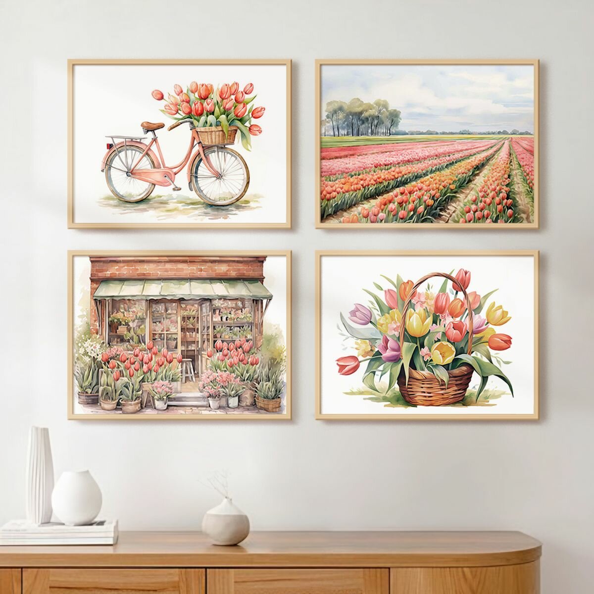 Постер 4 шт 70x50 без рамки "Весна в розовых тонах" набор картин для интерьера