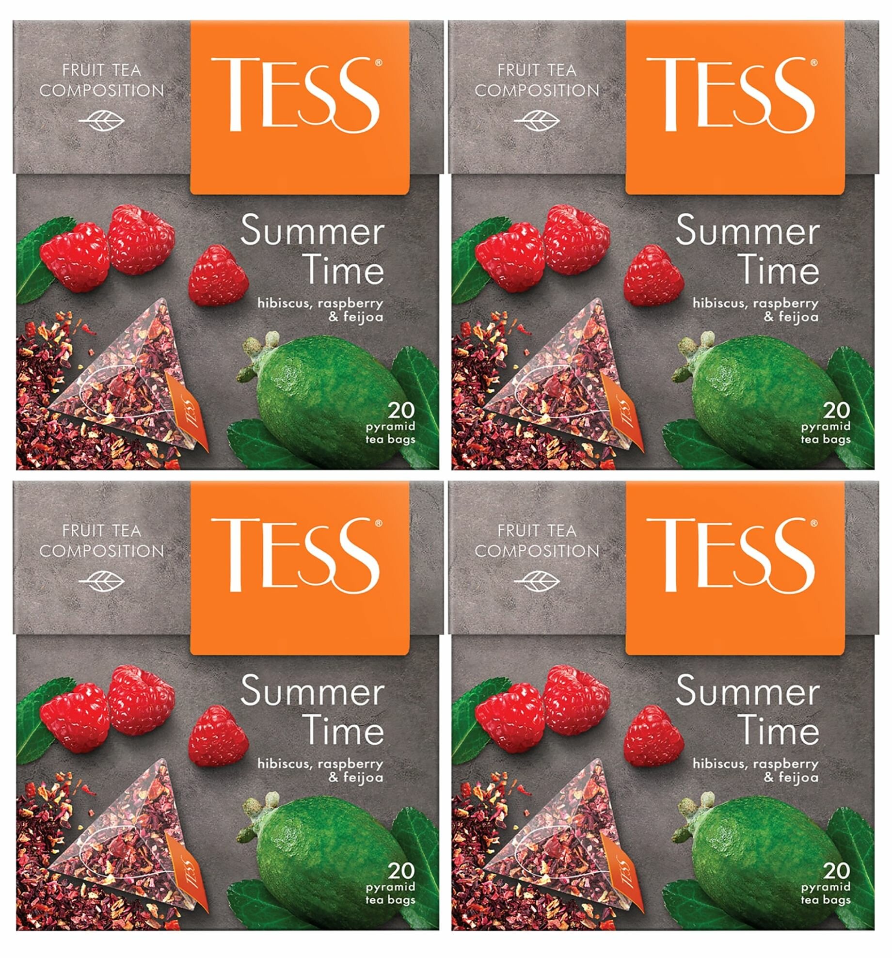 Чайный напиток в пирамидках Tess Summer Time, 20 пакетиков х 4шт. Гибискус с малиной и ароматом фейхоа