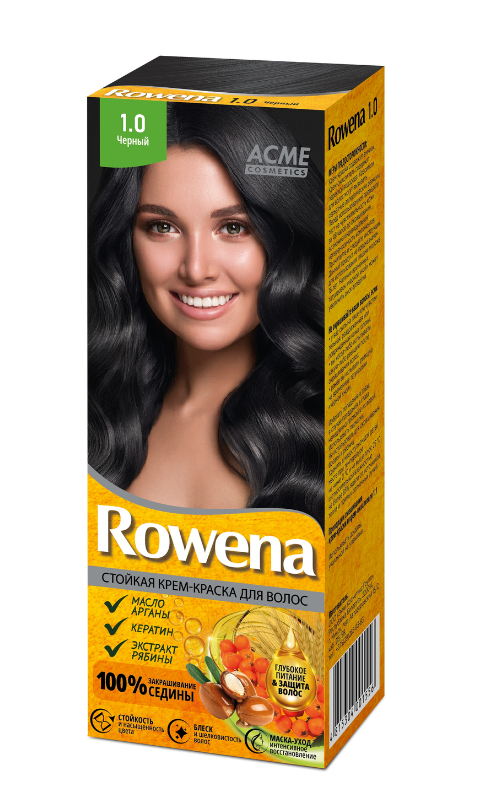 Стойкая крем-краска для волос Rowena, тон 1.0 Черны, с аммиаком, 115 мл