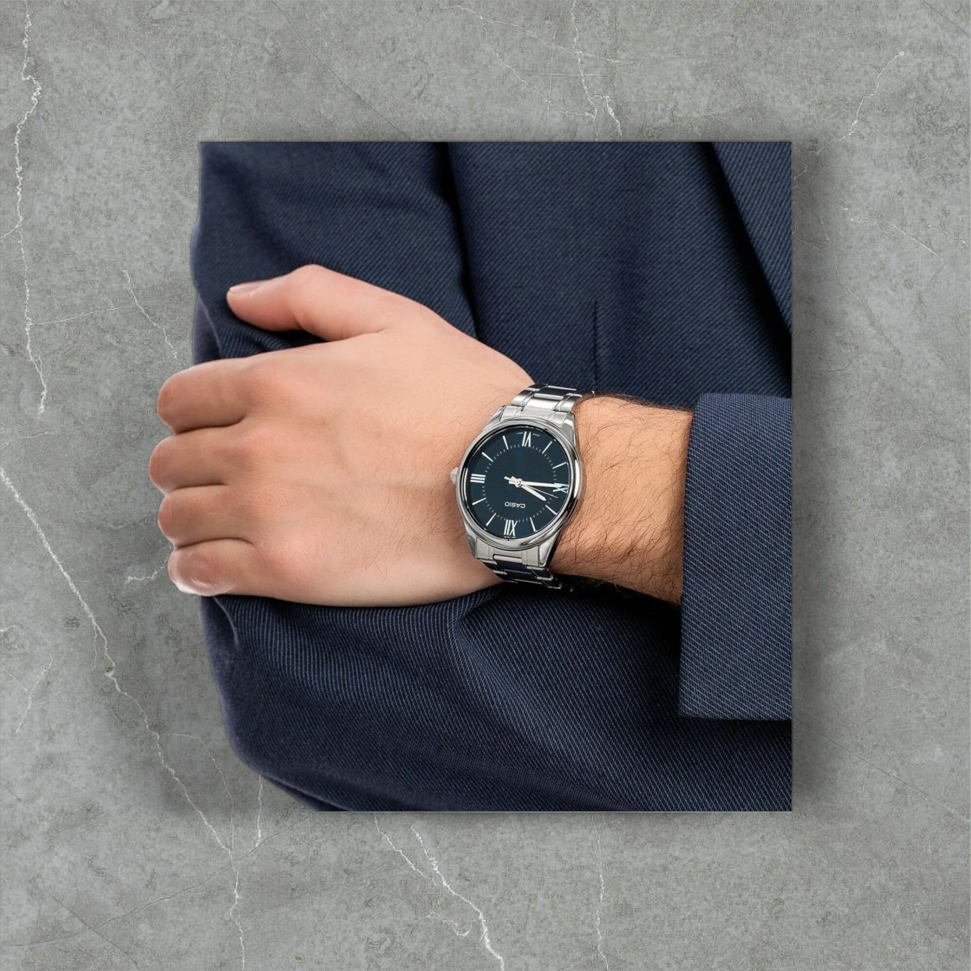 Наручные часы CASIO, серебряный, синий — фото 1
