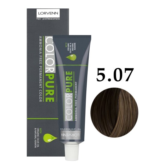 Краска для волос безаммиачная Lorvenn Color Pure, тон 5.07