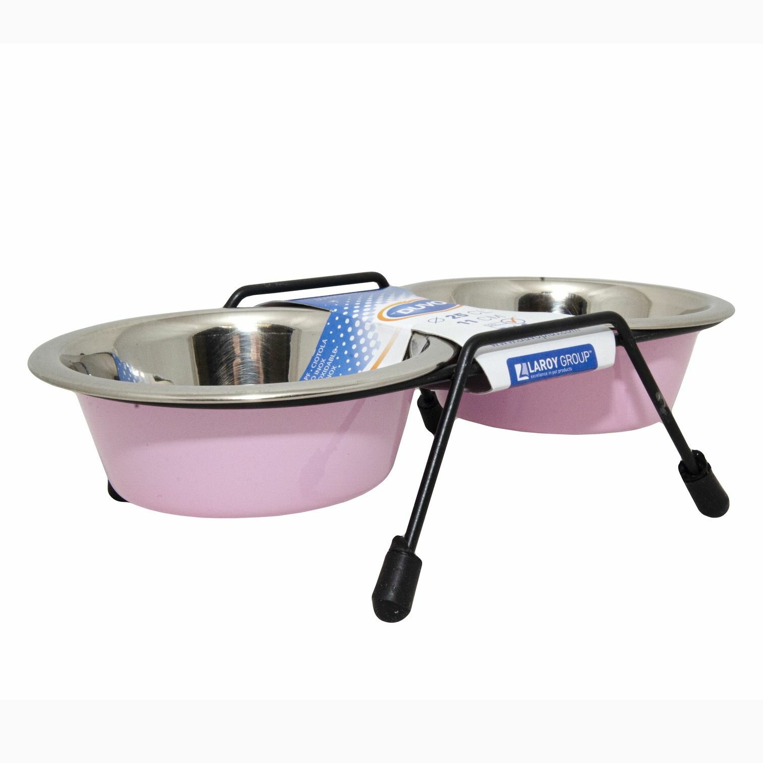 Миска для животных двойная из нержавеющей стали на подставке DUVO+, розовая, D13см/470мл (Бельгия)