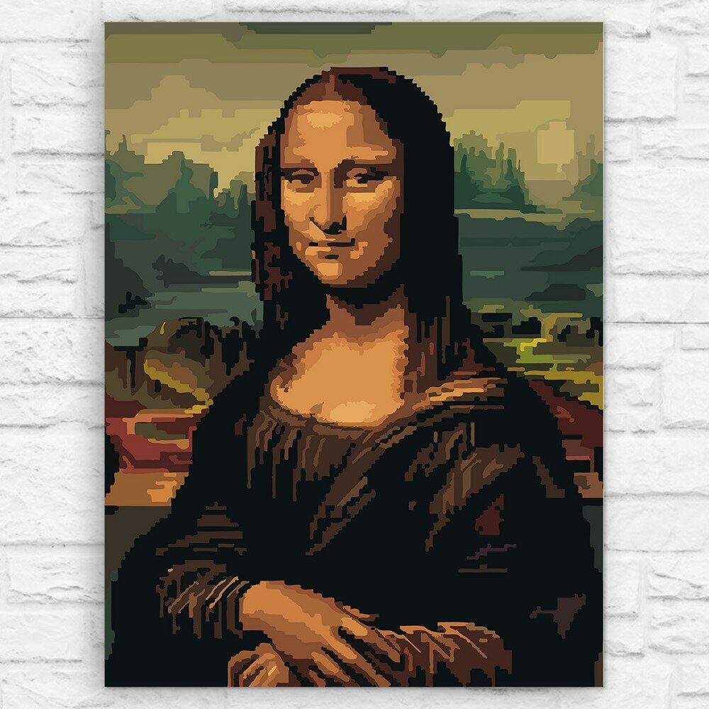 Картина по номерам на холсте Мона Лиза (Mona Lisa, в стилистке пиксель арт) - 15772 60x80 В
