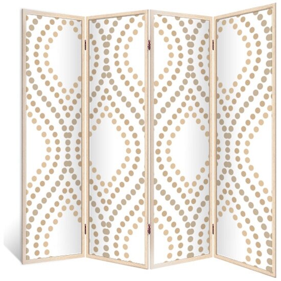 Ширма перегородка Декор Депо для комнаты деревянная "Плетение" двухсторонняя с картинкой (абстр) 4 створки кремовый дуб 176х185 см 14 кг