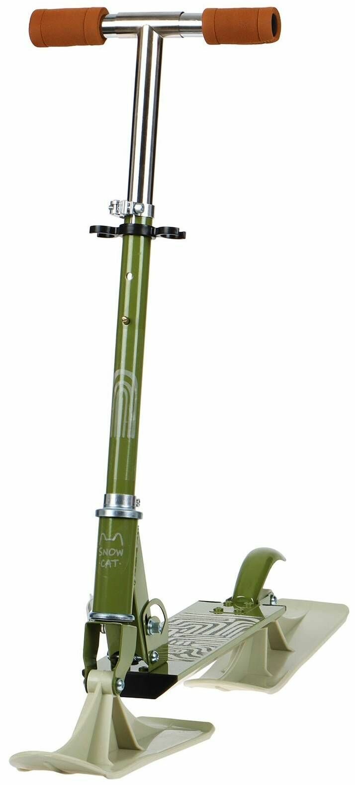 Детский самокат-снегокат 2 в 1 для катания зимой и летом, руль регулируется по высоте, ножной тормоз, складной механизм, пластиковые колеса 100 мм + съемные лыжи