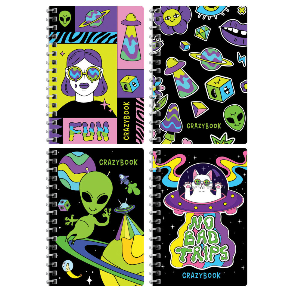 Записная книжка А6, 80л. на гребне BG "Crazy neon", 16 штук, 362329