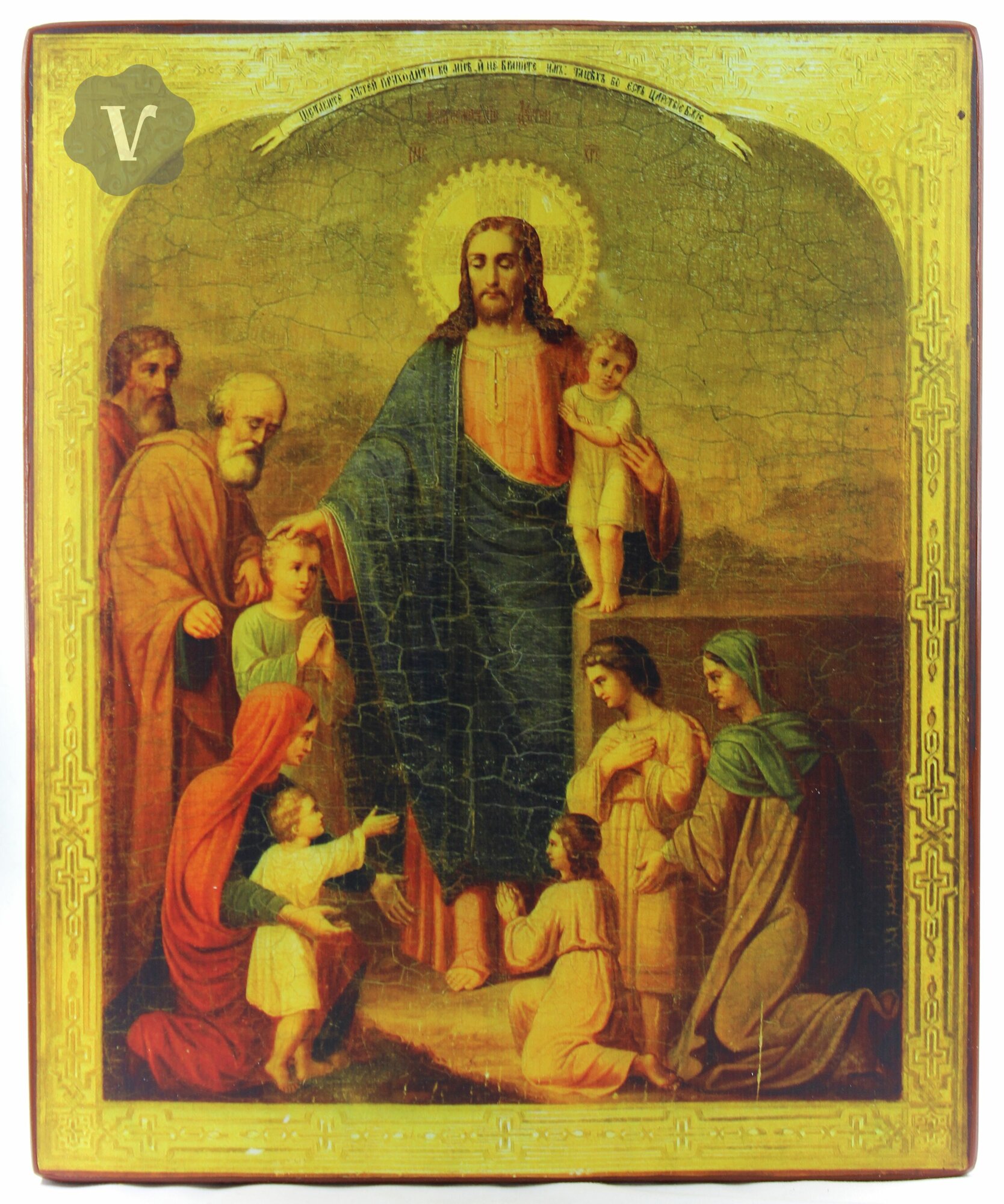 Икона Христос, благославляющий детей, деревянная иконная доска, левкас, ручная работа