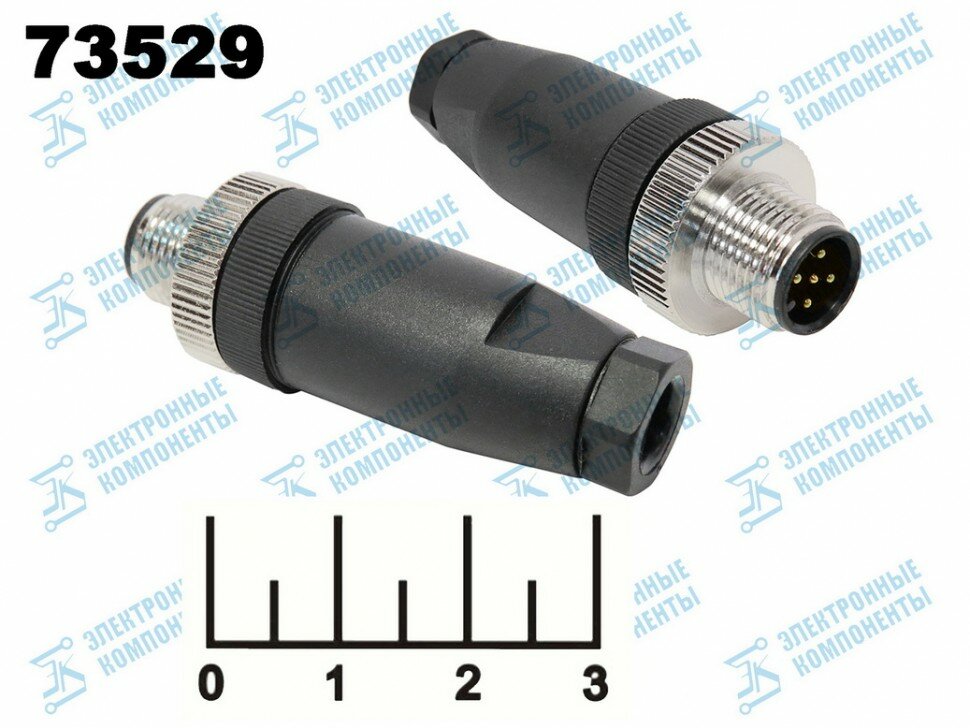 Разъем 5pin штекер влагозащищенный на кабель IP67 M12 (12-I-5M-04A) PG7